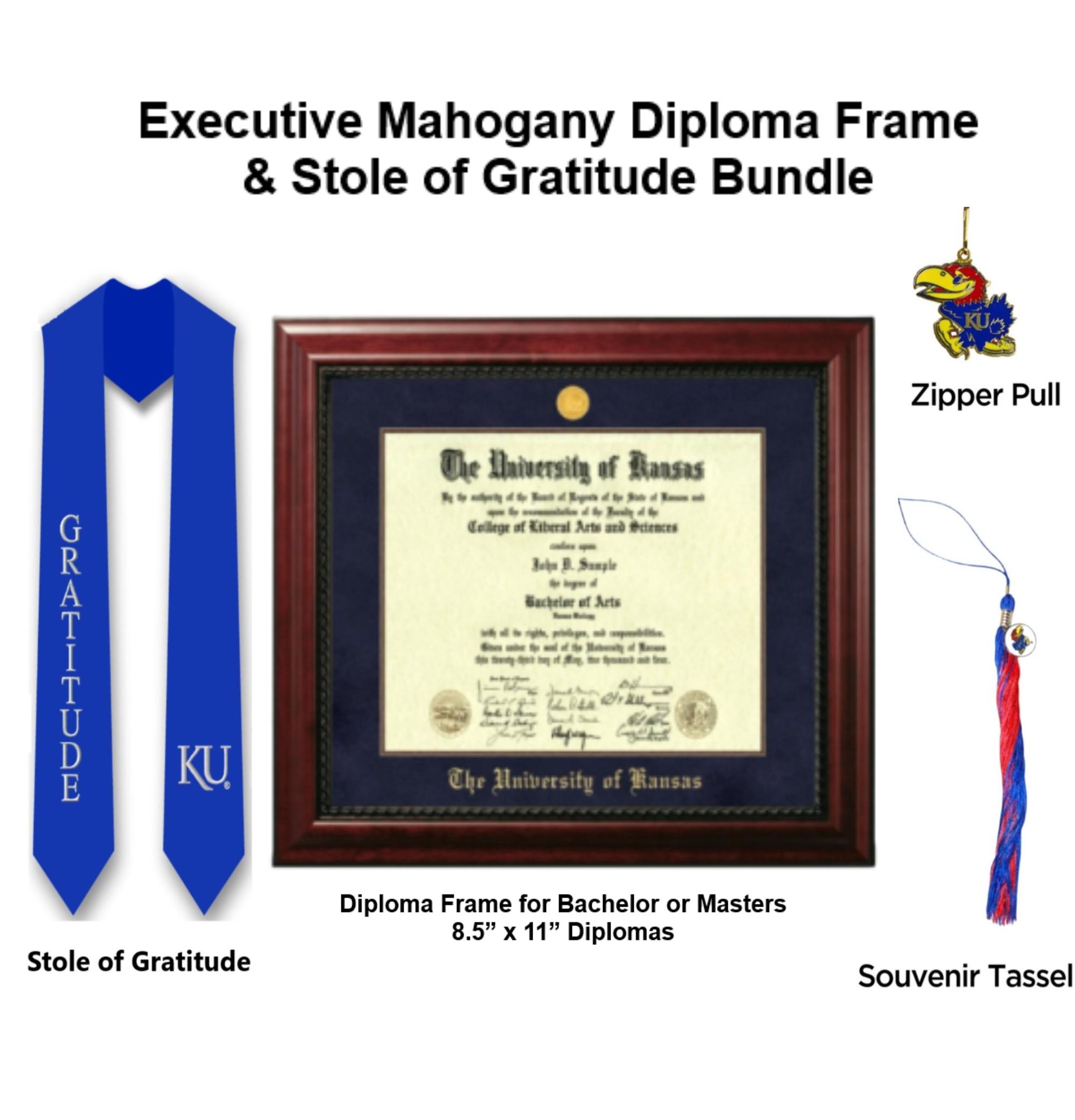 Executive Mahogany Navy Suede Mat Diploma Frame, Stole & Souvenir Bundle