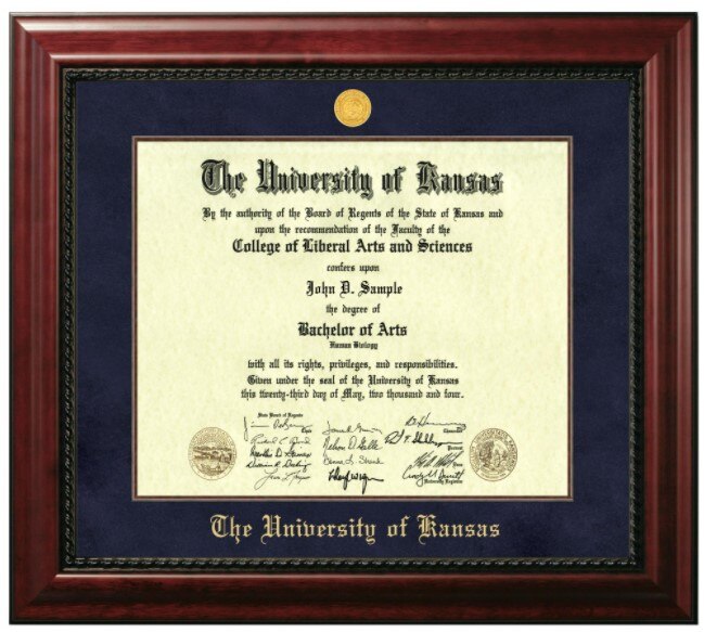 University of Kansas Diploma Frame Executive Mahogany Bachelor or ...