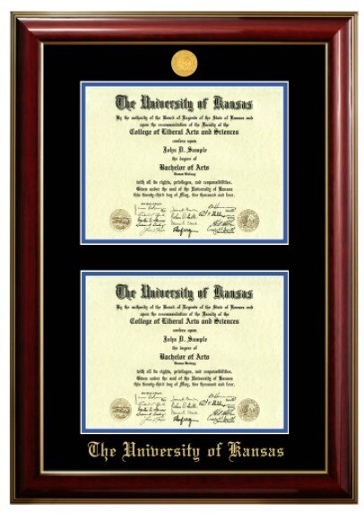 University of Kansas Diploma Frame Double Degree Classic Mahogany with ...
